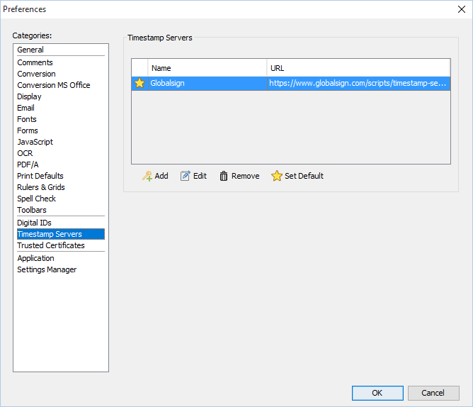 Managing Timestamp Servers PDF Editor PDF Studio User Guide